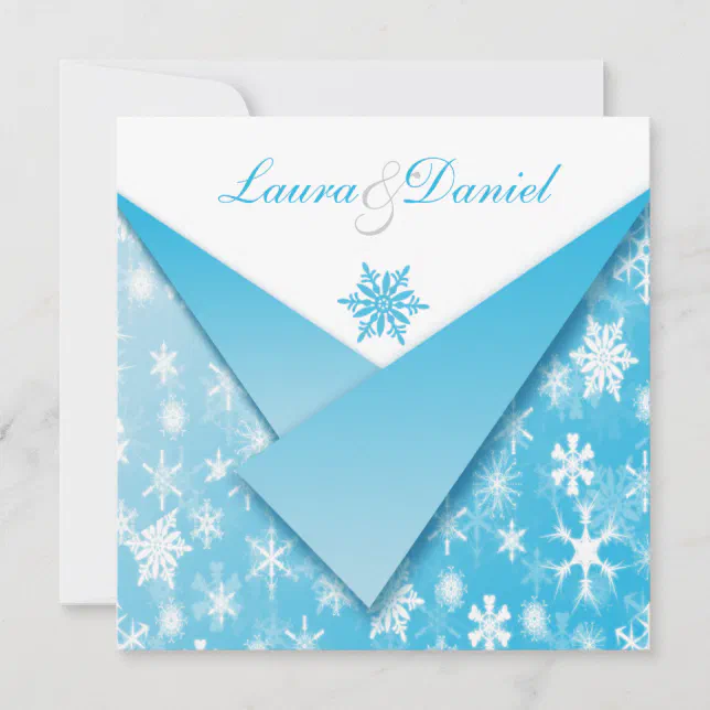 Sky Blue and White Snowflakes Wedding Invitation | Zazzle