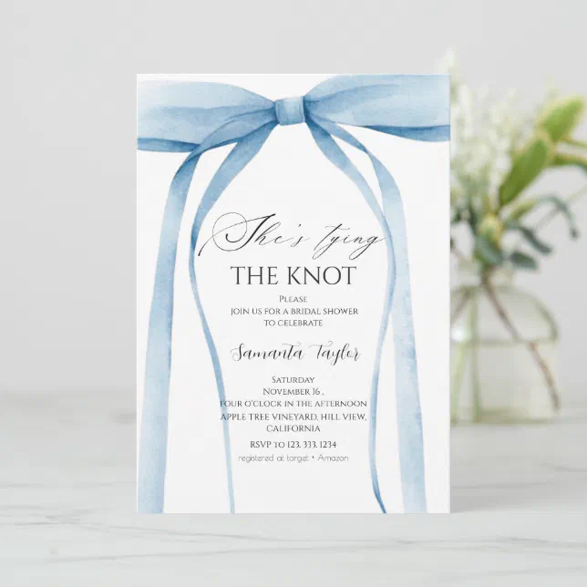 Sky-Blue Bow She's Tying the Knot Bridal Shower Invitation | Zazzle