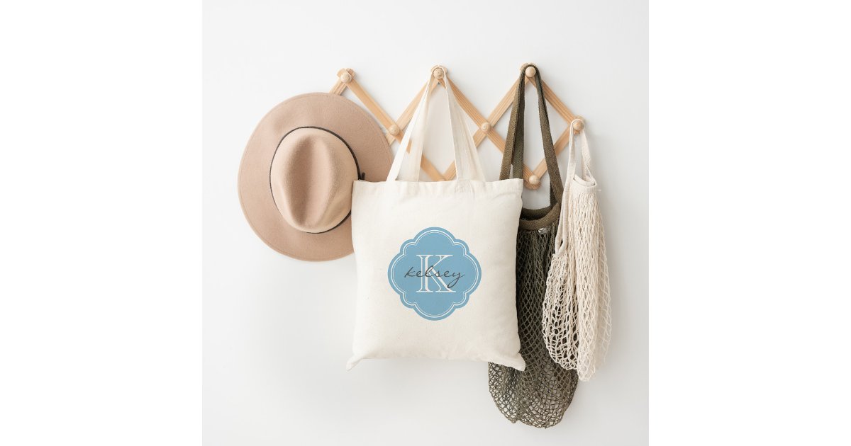 Sky Blue Custom Personalized Monogram Tote Bag | Zazzle