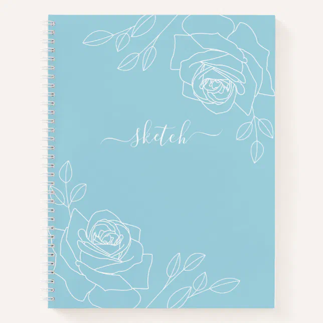 Sky Blue Elegant Floral Sketchbook Notebook | Zazzle