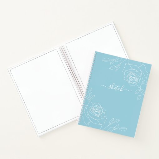 Sky Blue Elegant Floral Sketchbook Notebook | Zazzle