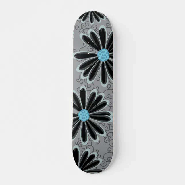 Sky Blue Floral Dotted Tribal Daisy Tattoo Pattern Skateboard | Zazzle