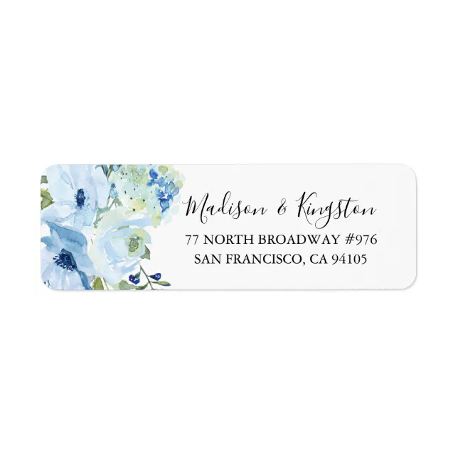 Sky Blue Floral Watercolor Return Address Label | Zazzle
