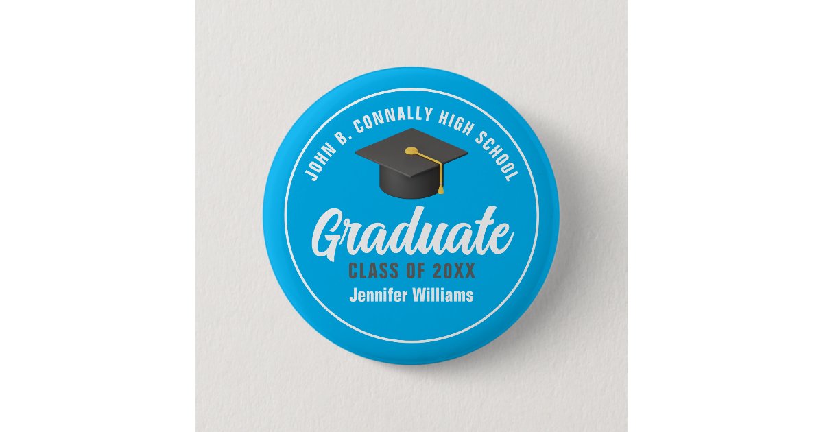 Sky Blue Graduate Custom Graduation Name Tag Button | Zazzle