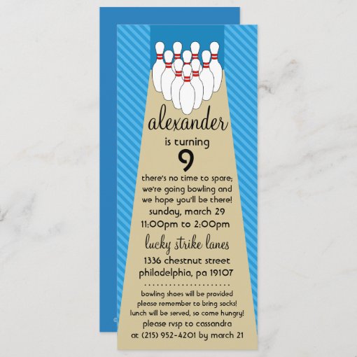 Sky Blue Lucky Strike Bowling Birthday Party Invitation | Zazzle
