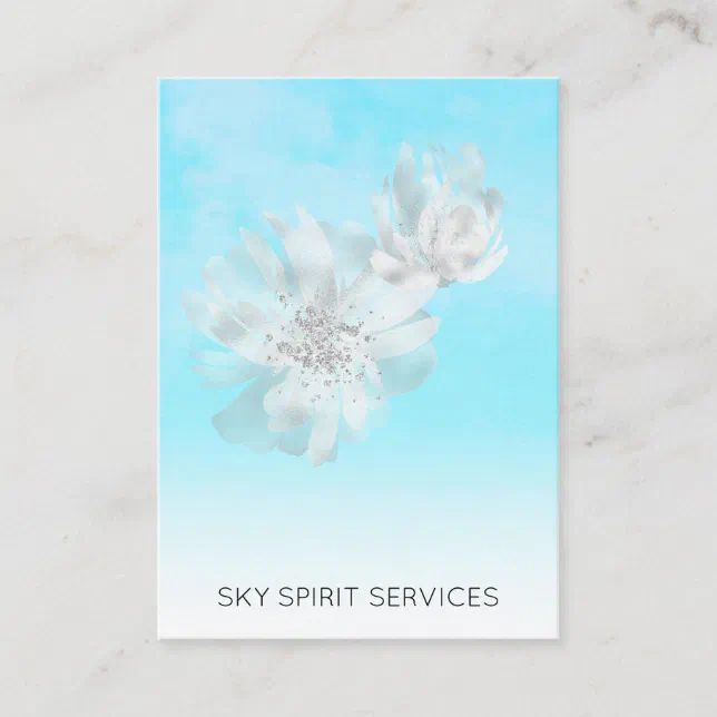Sky Blue QR Flowers Glitter Shimmer Business Card | Zazzle