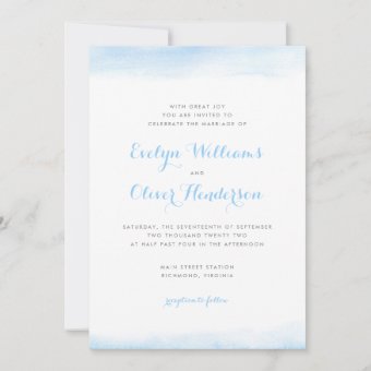 Sky Blue Watercolor Dip Wedding Invitation | Zazzle
