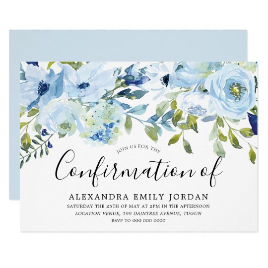 Sky Blue Watercolor Floral Confirmation Invitation | Zazzle.com