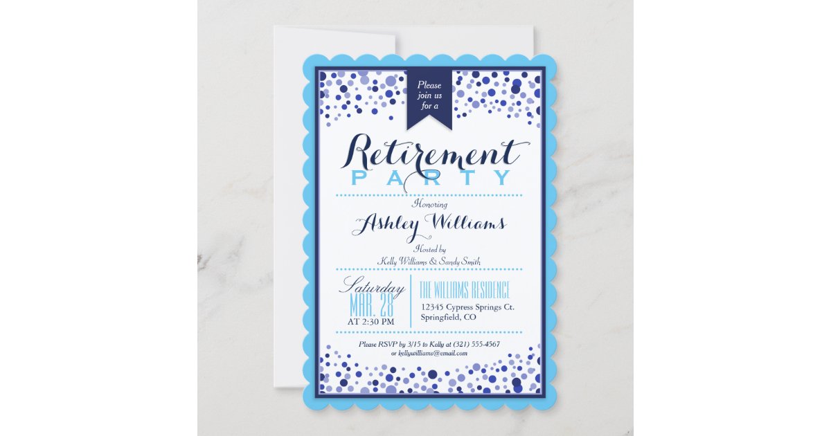 Sky Blue, White, Navy Blue Retirement Party Invitation | Zazzle
