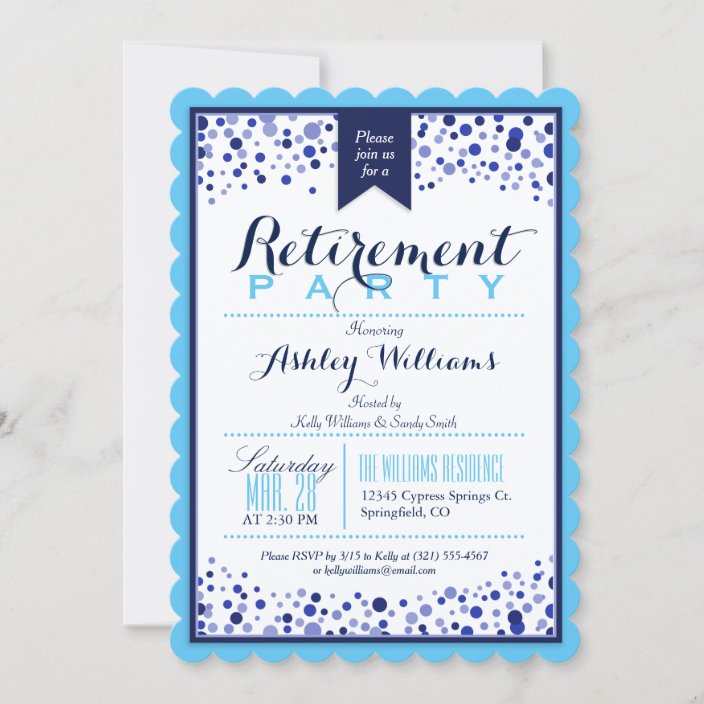 Sky Blue, White, Navy Blue Retirement Party Invitation | Zazzle.com
