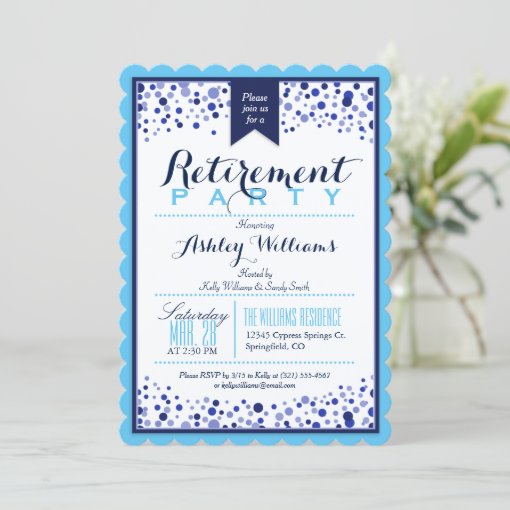 Sky Blue, White, Navy Blue Retirement Party Invitation | Zazzle