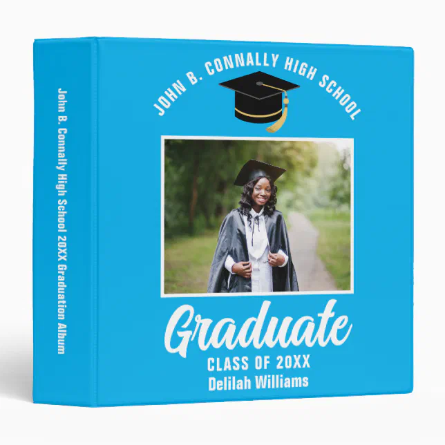 Sky Blue White Personalized Graduation Photo Album 3 Ring Binder | Zazzle