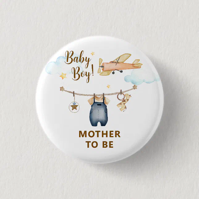 Sky Clothesline Airplane Mother To Be Baby Shower Button | Zazzle