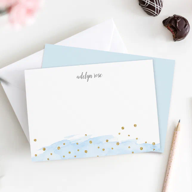 Sky | Confetti Pop Personalized Stationery Flat Note Card | Zazzle