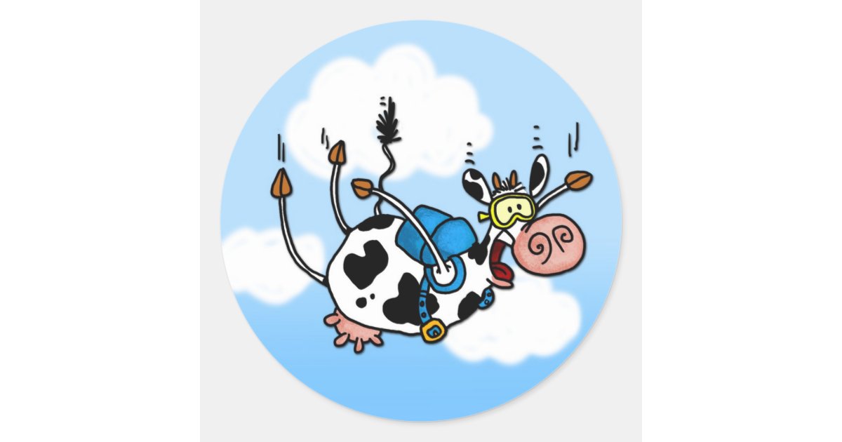 sky diving cow no txt stickers | Zazzle