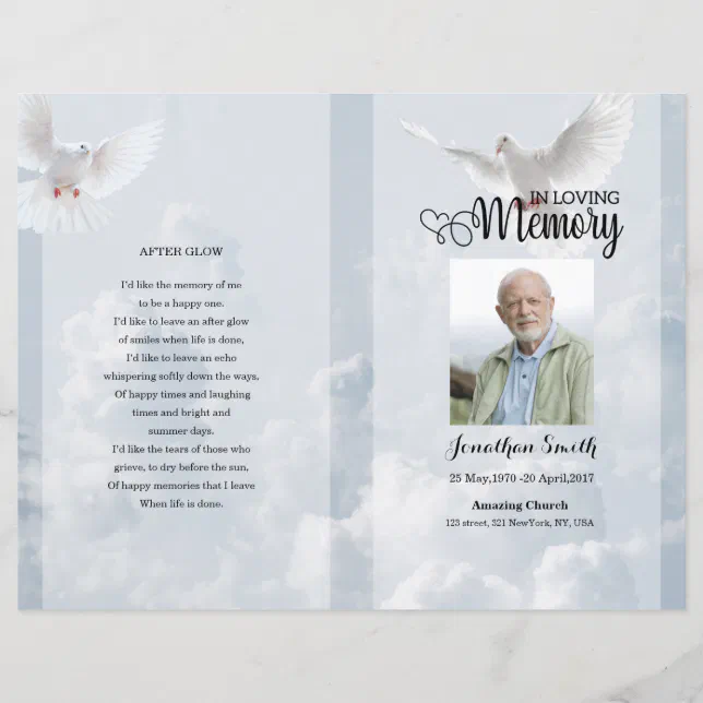 sky & dove Funeral Program template | Zazzle