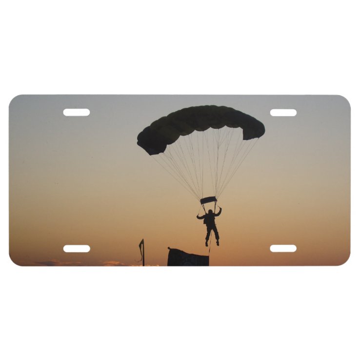 Skydiver Parachute at Sunset Sky Diver License Plate | Zazzle
