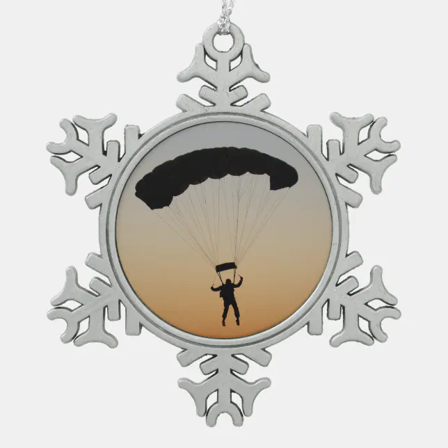 Skydiver Parachute at Sunset Sky Diver Snowflake Pewter Christmas ...