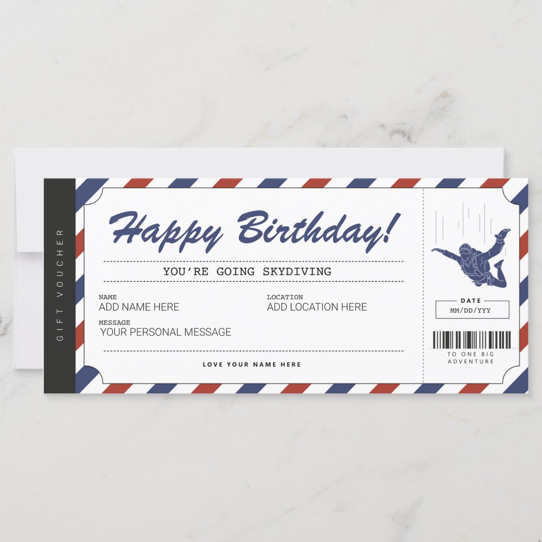 Skydiving Birthday Gift Ticket Voucher Certificate | Zazzle