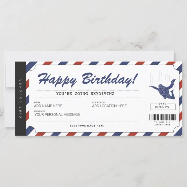 Skydiving Birthday Gift Ticket Voucher Certificate | Zazzle