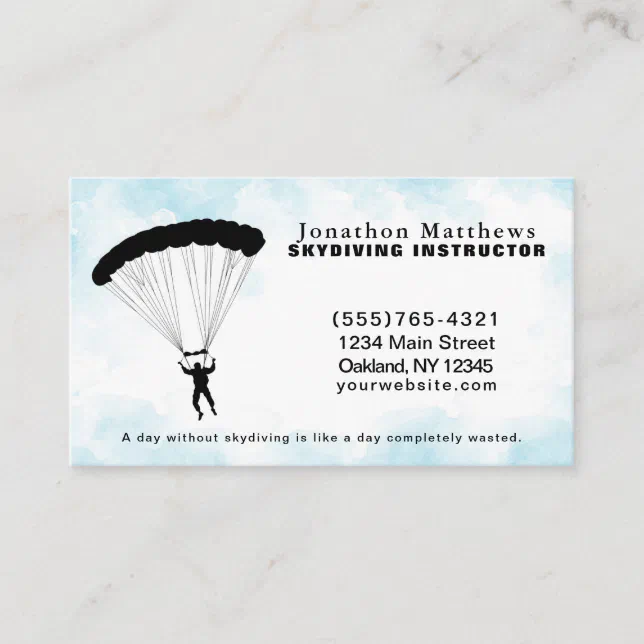 Skydiving Parachute Instructure Service Business Card | Zazzle