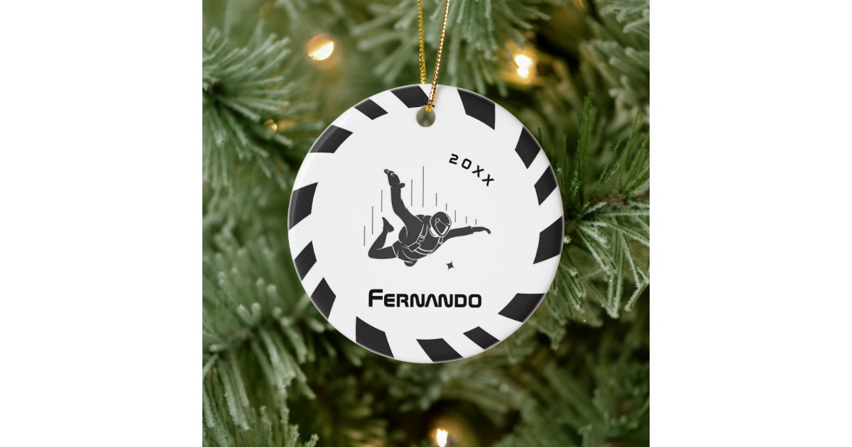 Skydiving Skydiver Parachuting Name & Year Dated Ceramic Ornament | Zazzle