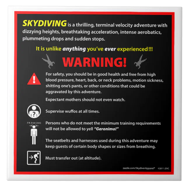 SKYDIVING Theme Park Warning Sign Tile | Zazzle