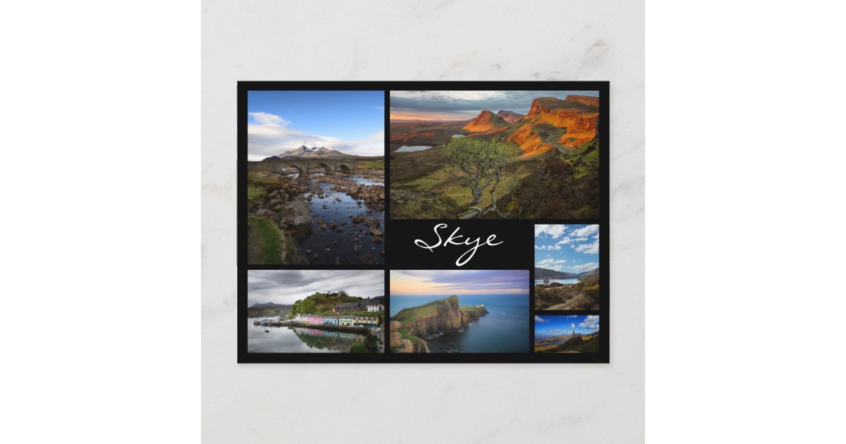 Skye landscapes black frame collage postcard | Zazzle