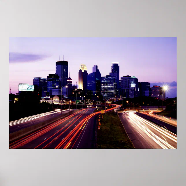 Skyline at dusk, Minneapolis, Minnesota Poster | Zazzle