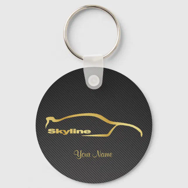 Skyline GT-R gold Silhouette w/ faux Carbon fiber Keychain | Zazzle