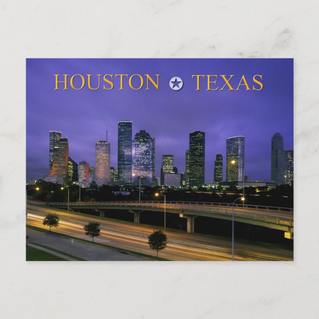 Skyline of Houston, Texas at dusk Postcard | Zazzle