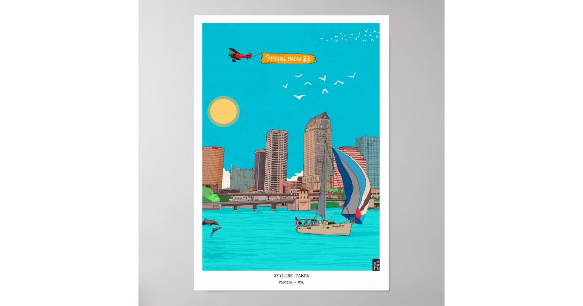 Skyline Tampa Florida Spring Break Illustration Poster | Zazzle