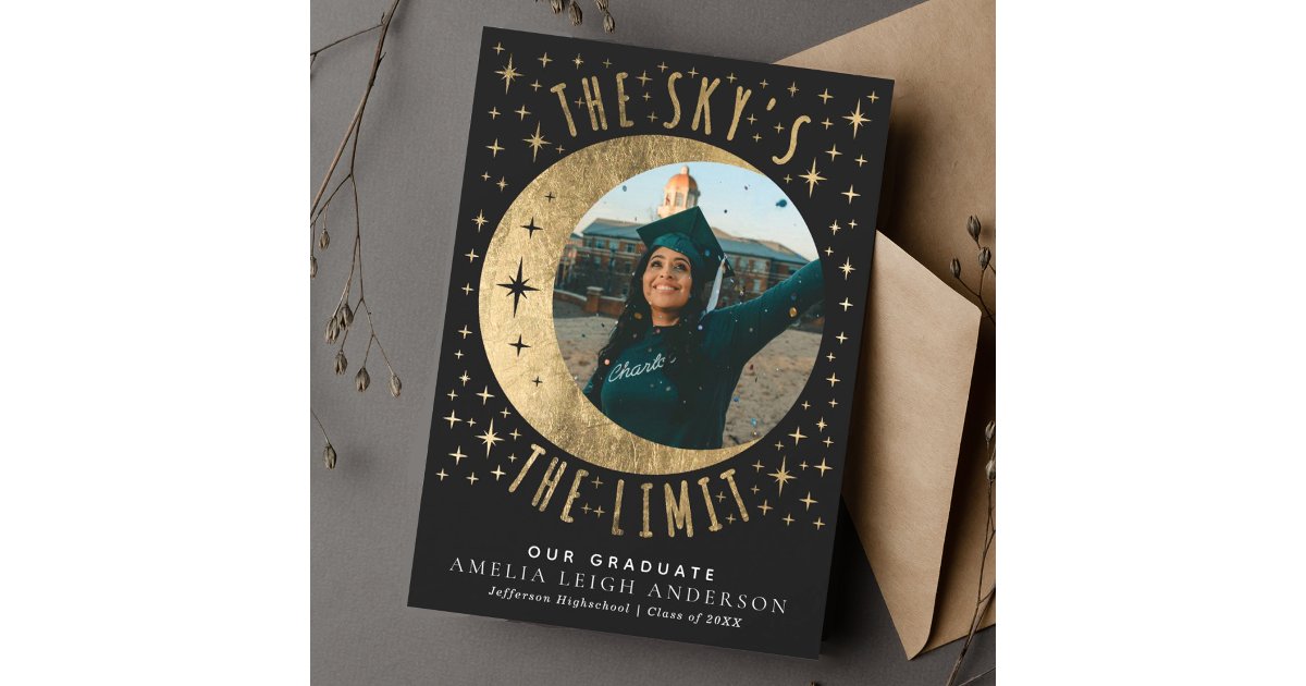 Sky's the Limit Graduation Photo Announcement Card | Zazzle