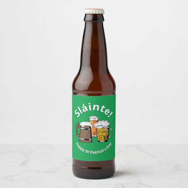 Sláinte! HAPPY ST PATRICK'S DAY Cartoon Beers Beer Bottle Label | Zazzle