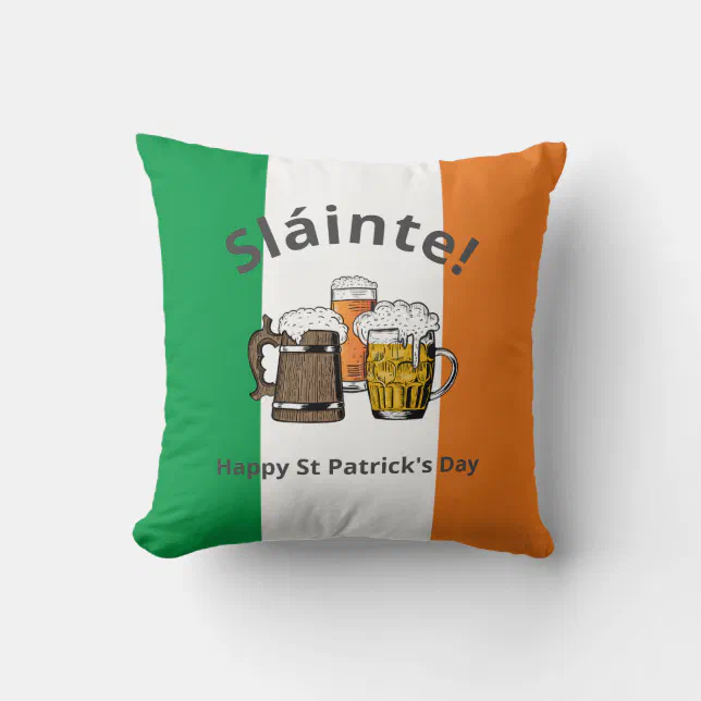 Sláinte! HAPPY ST PATRICKS DAY Cartoon Beers Throw Pillow | Zazzle