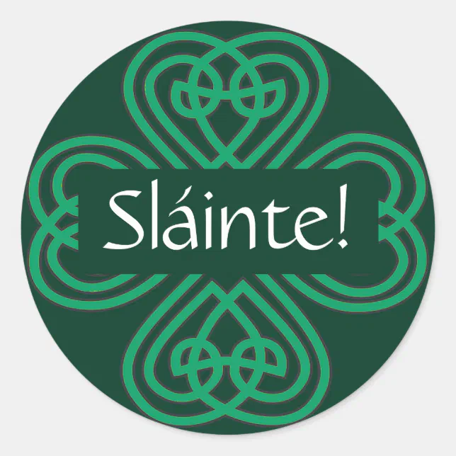 Sláinte Irish Shamrock Green Celtic Lucky Clover Classic Round Sticker ...