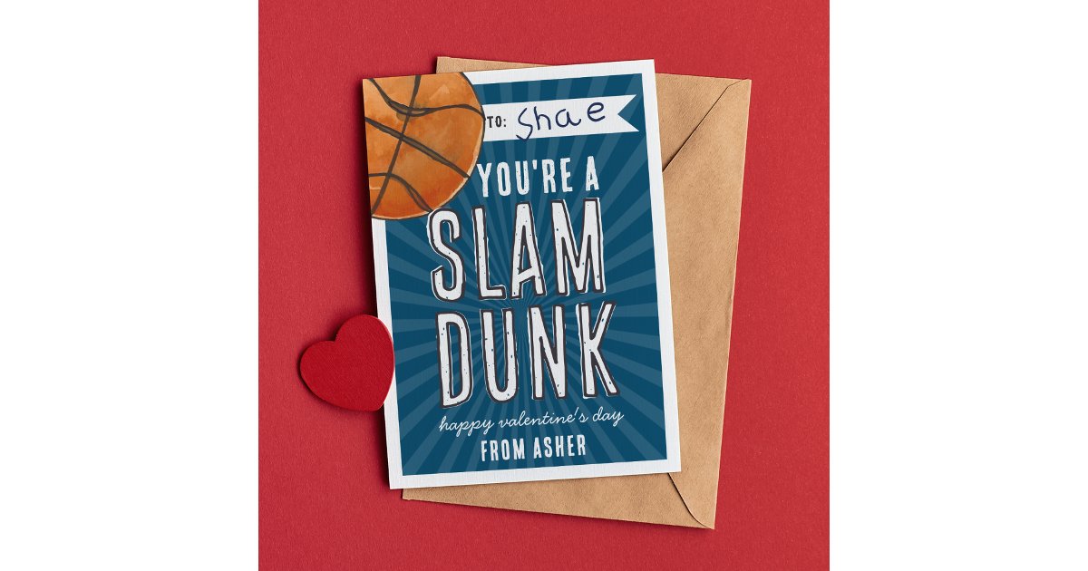 Slam Dunk Basketball Classroom Valentine Card | Zazzle