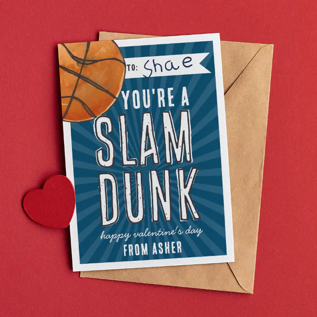 Slam Dunk Basketball Classroom Valentine Card | Zazzle