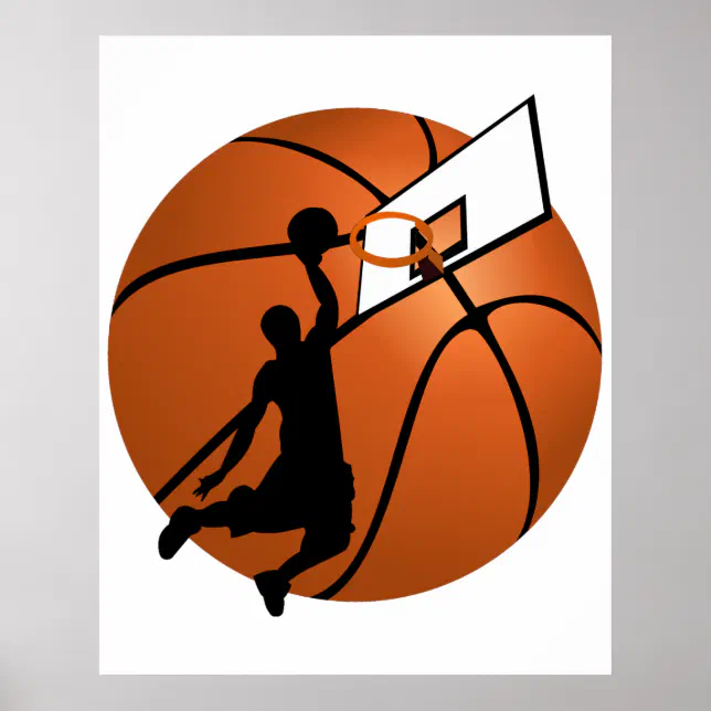 Slam Dunk Basketball Player w/Hoop on Ball Poster | Zazzle