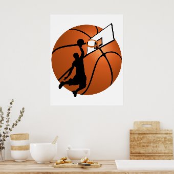 Slam Dunk Basketball Player w/Hoop on Ball Poster | Zazzle