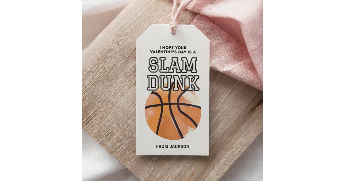 Slam Dunk Basketball Sports Valentines Day Gift Tags | Zazzle