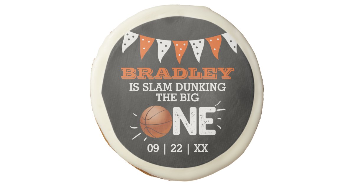 Slam Dunking The Big One | Basketball 1st Birthday Sugar Cookie | Zazzle