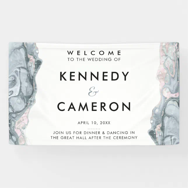 Slate Blue & Blush Pink Minimalist Marble Welcome Banner | Zazzle
