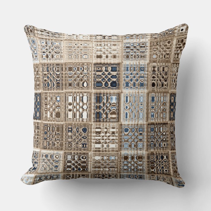 Slate Blue Brown Sari Mosaic Pattern Art Throw Pillow | Zazzle
