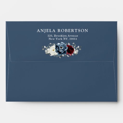 Slate Blue Burgundy White Ivory Floral Wedding Envelope | Zazzle