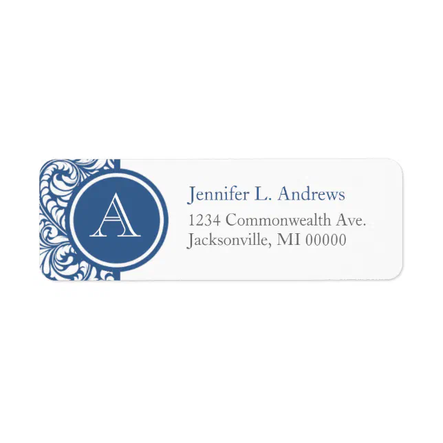 Slate Blue Damask Monogram Address Return Labels | Zazzle