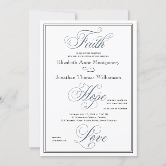 Slate Blue Faith Hope Love Christian Wedding Invitation | Zazzle.com