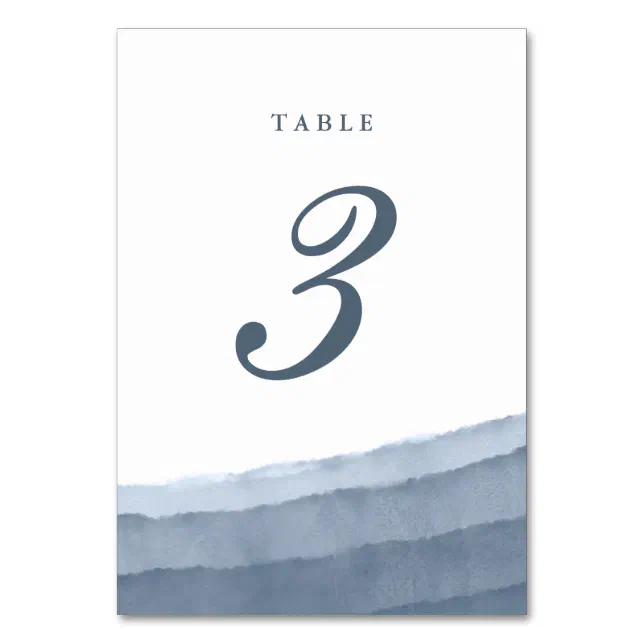 Slate Blue Ombre Watercolor Wedding Table Number | Zazzle