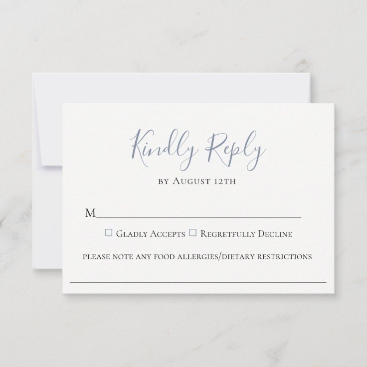 Slate Blue Wedding Food Allergy RSVP Card | Zazzle