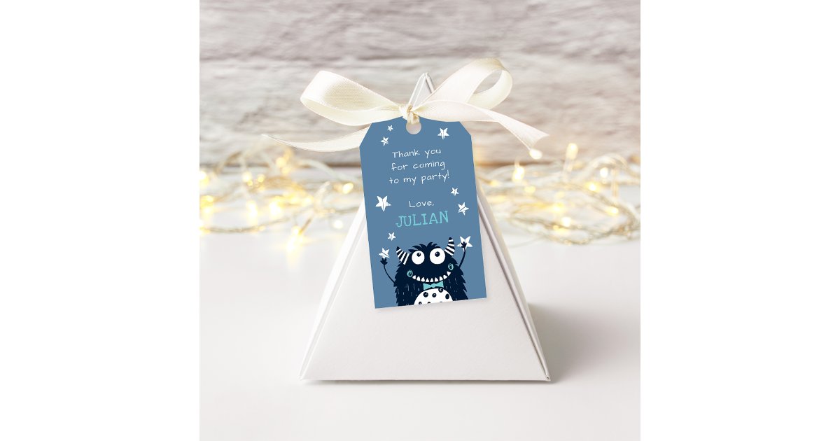 Slate | Little Monster Birthday Party Favor Tags | Zazzle